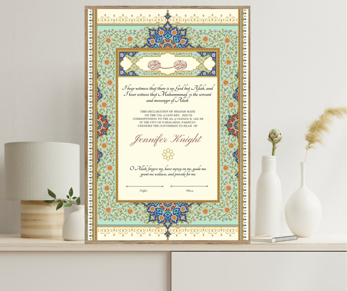 Muslim Revert Certificate, Islamic Shahada Ceremony, Sentimental ...