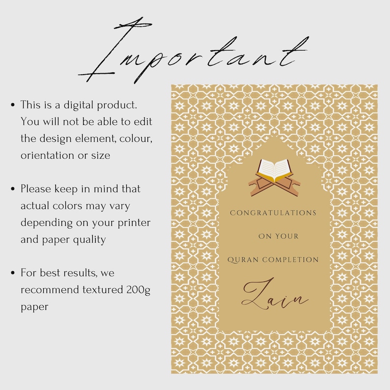 Quran Completion Card, Ameen Ceremony Digital Keepsake, Khatam Quran ...