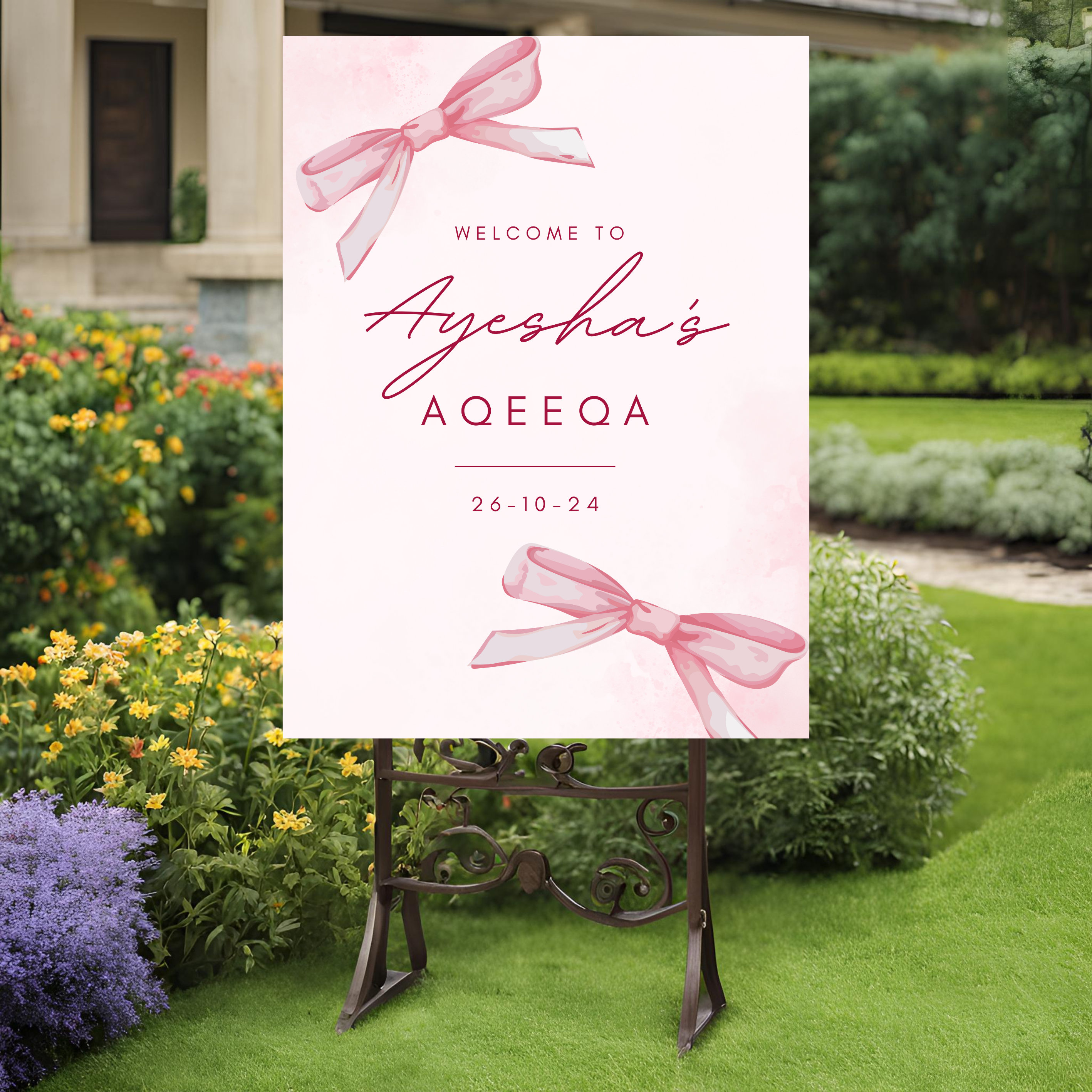 Pastel Pink Ribbon Entrance Welcome Signage, Baby Girl Aqeeqa Ceremony ...
