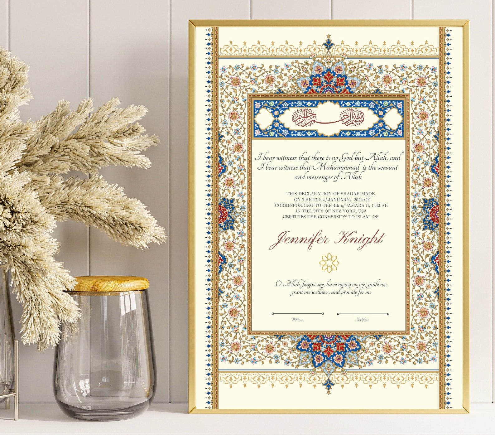 Muslim Revert Certificate, Islamic Shahada Ceremony, Sentimental ...