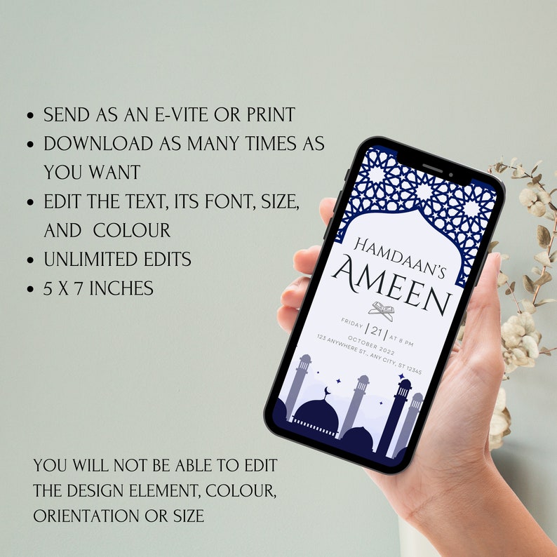 Ameen Party Invite, Blue and White Islamic Themed Hifz-e-quran ...