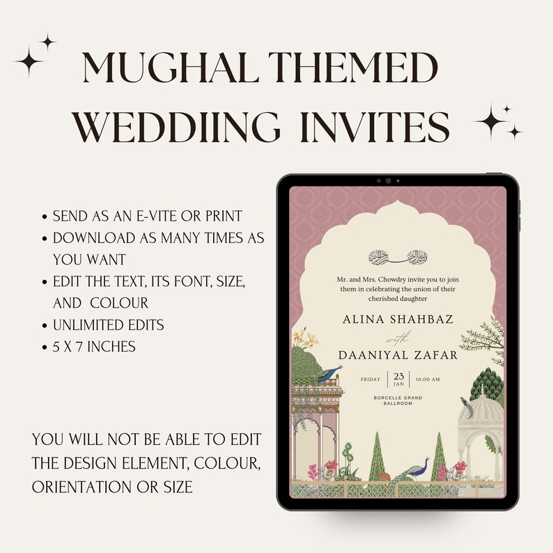 Mughal Wedding Invite, Traditional Indian Wedding Card Design, 3 Pastel ...