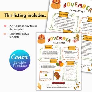 November Classroom Newsletter Template Printable Monthly Teacher ...