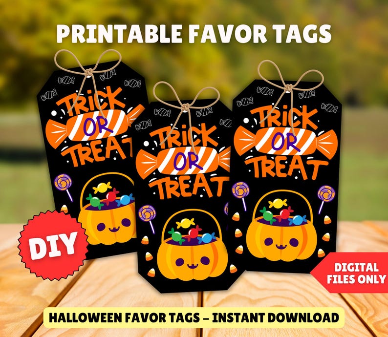 Printable Halloween Gift Tags DIY Trick or Treat Favor Tags Kids ...