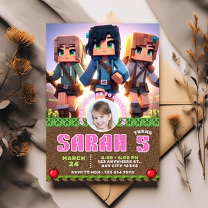 Editable Minecrafter Girl Birthday Invitation Minecraft Creeper ...