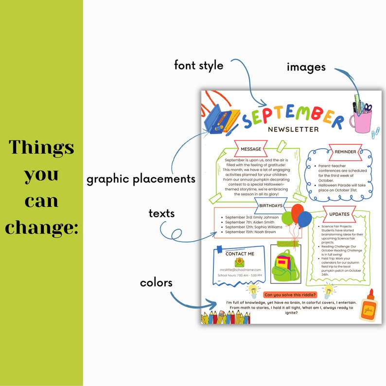 September Classroom Newsletter Template Printable Monthly Teacher ...