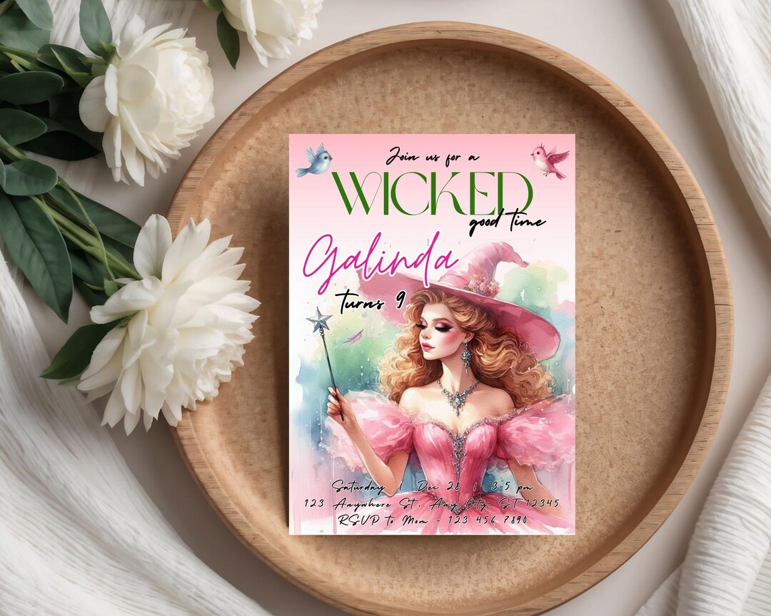 A Wicked Good Time Birthday Invitation, Editable Glinda the Good Witch ...