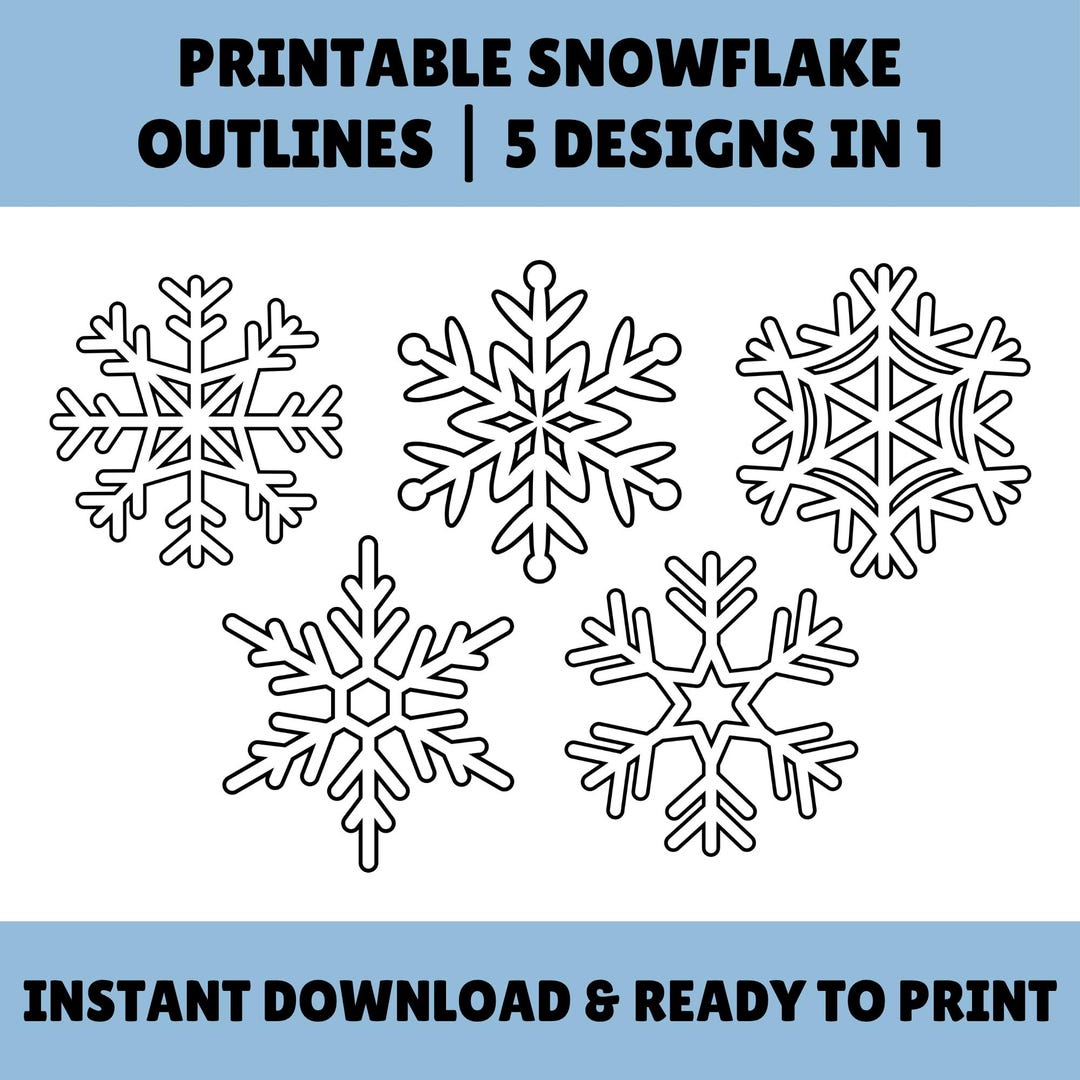 5 Printable Snowflake Outline Template PDF Coloring Page Winter Snow ...