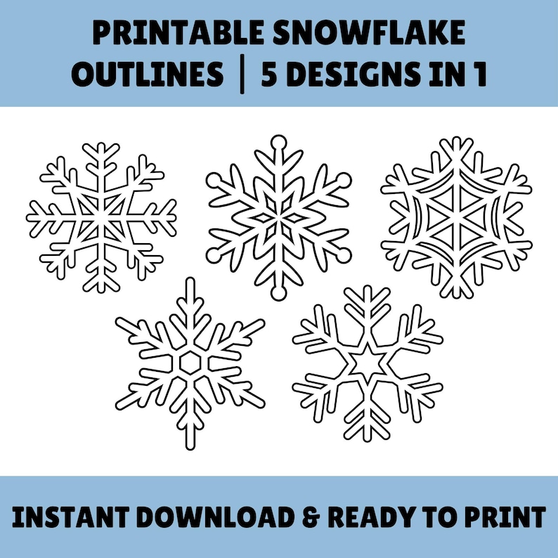 5 Printable Snowflake Outline Template PDF Coloring Page Winter Snow ...