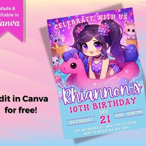 Editable Aphmau Birthday Invitation Template Outdoor Pool Party ...