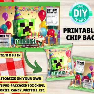 Minecraft Creeper Chip Bag Printable Template Customized DIY ...