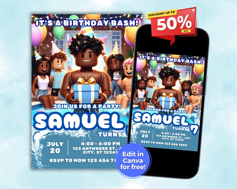 Editable Boy Pool Party Birthday Invitation Digital Evite for Kids ...