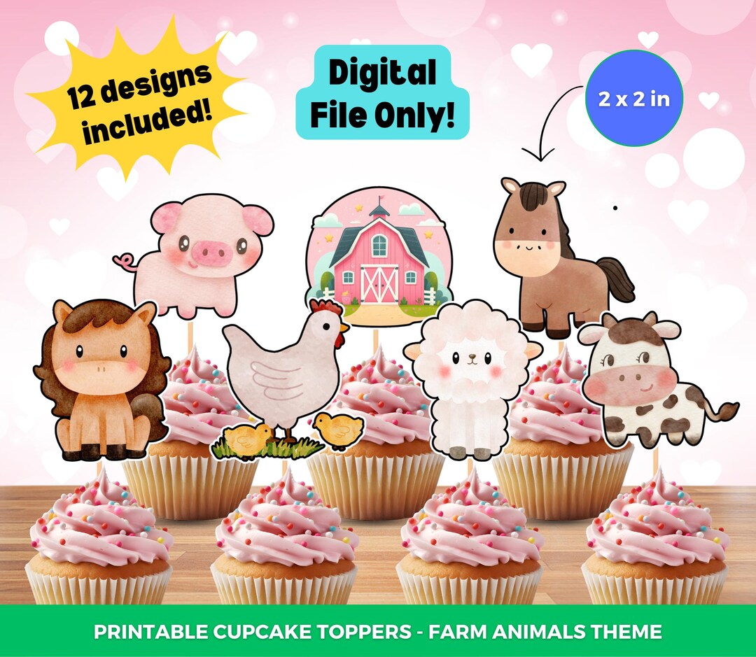 Printable Farm Animals Cupcake Topper Barn Animal Theme Birthday Party ...