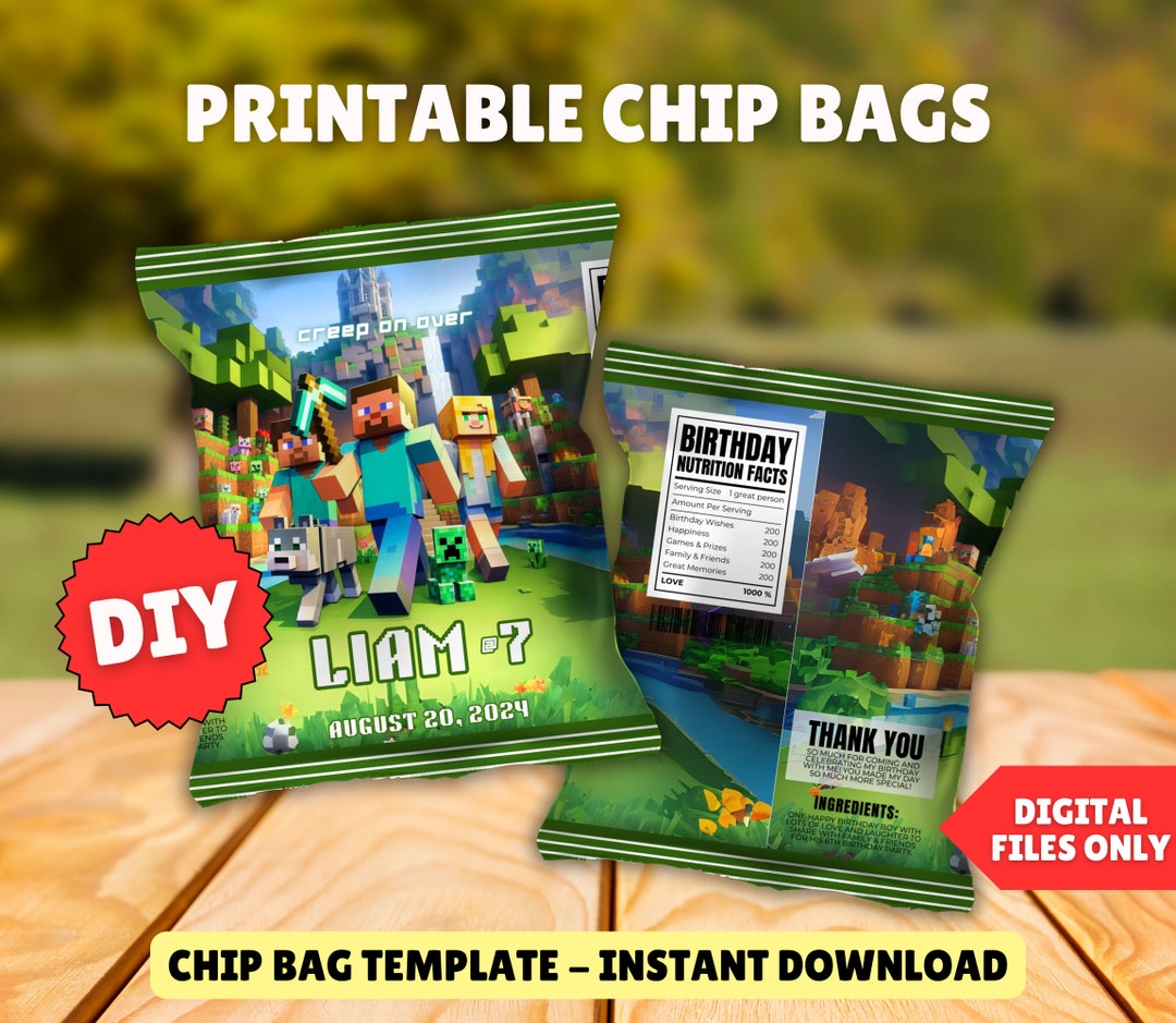 Minecraft Chip Bag Printable Template Customized DIY Personalized Chip ...