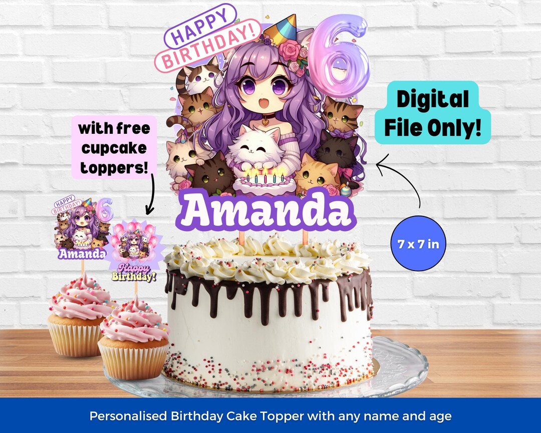 Personalize Aphmau Cake Topper for Girl Customizable Cat Girl Cake ...