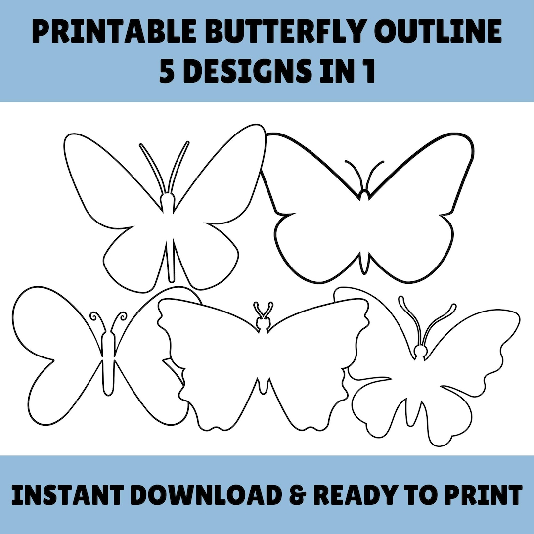 Printable Butterfly Template PDF 5 Butterfly Coloring Page Spring ...
