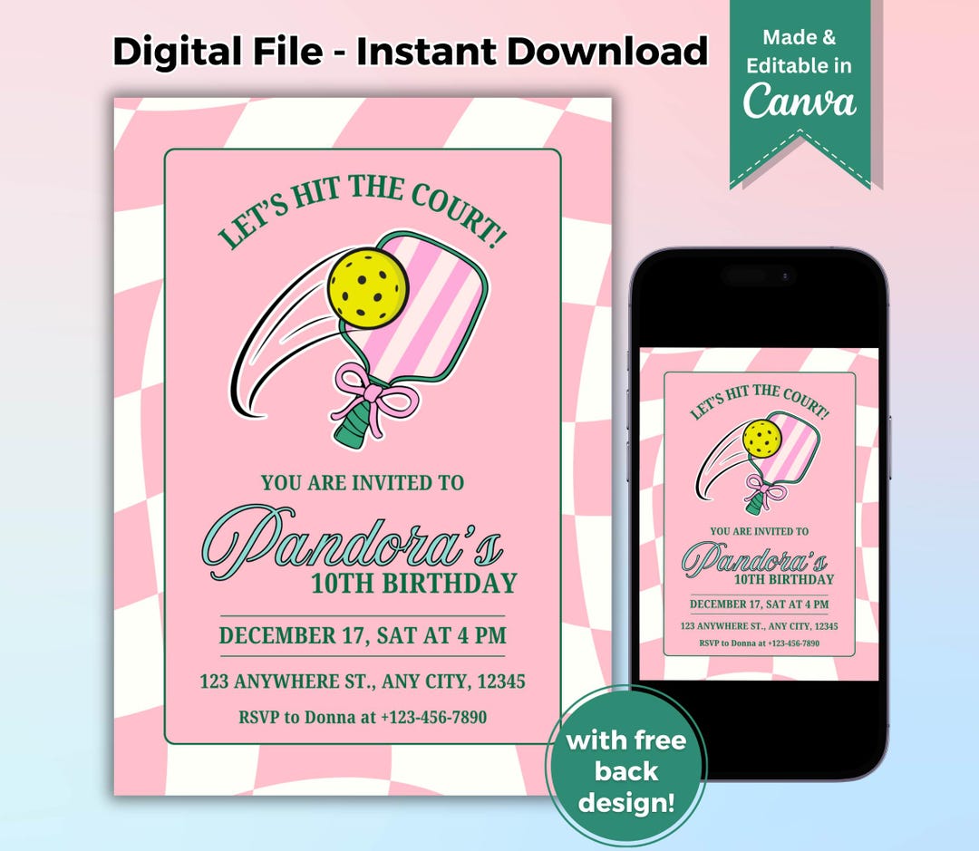 Editable Pickleball Party Invitation Template Pickleball Birthday Party ...