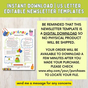 September Classroom Newsletter Template Printable Monthly Teacher ...