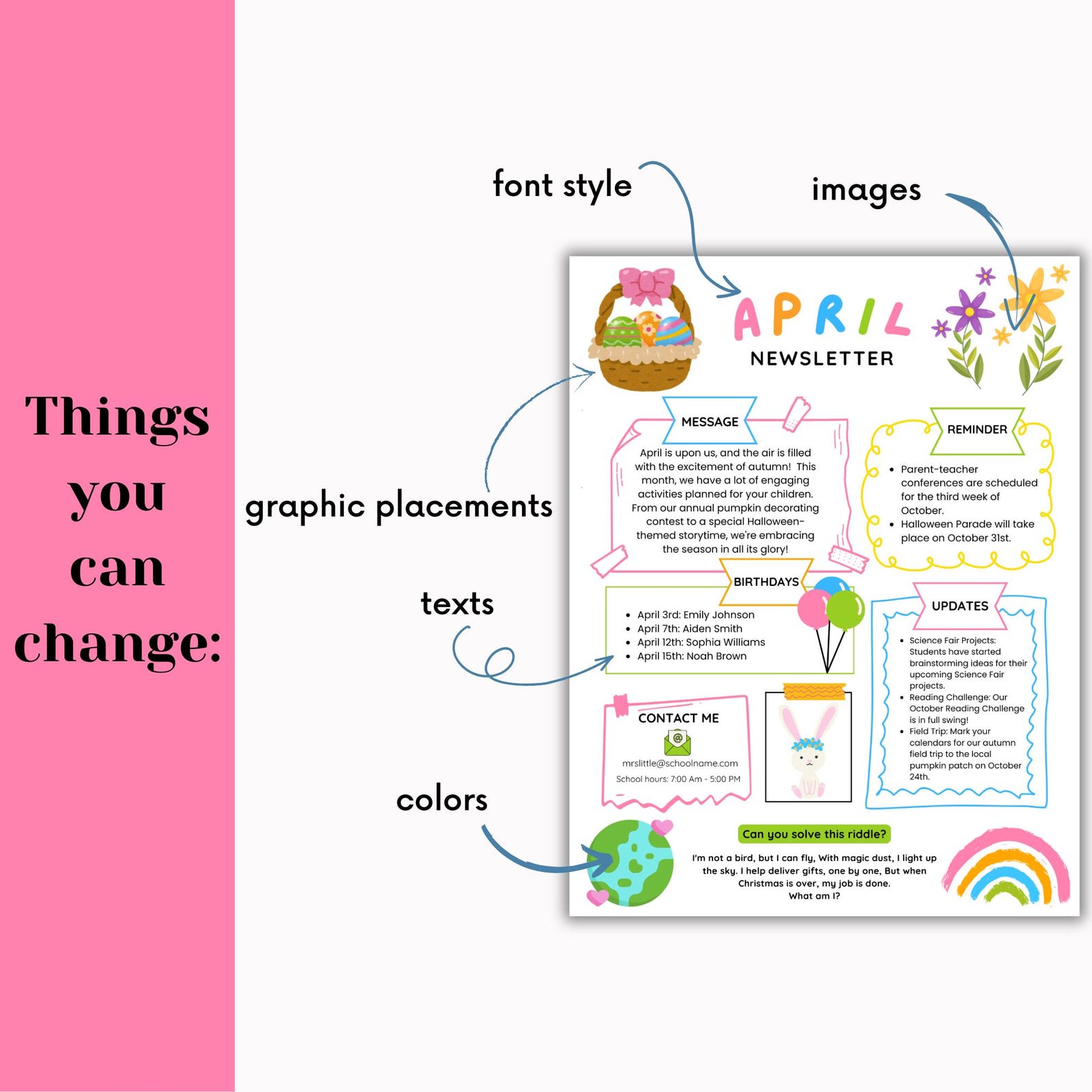 April Classroom Newsletter Teacher Editable Template, Printable Monthly ...