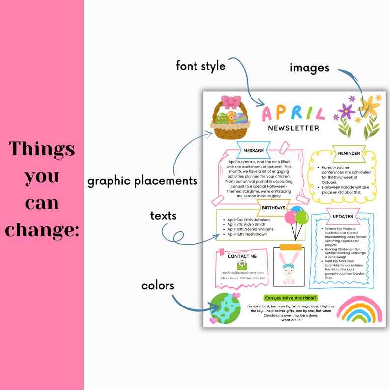 April Classroom Newsletter Teacher Editable Template, Printable Monthly ...