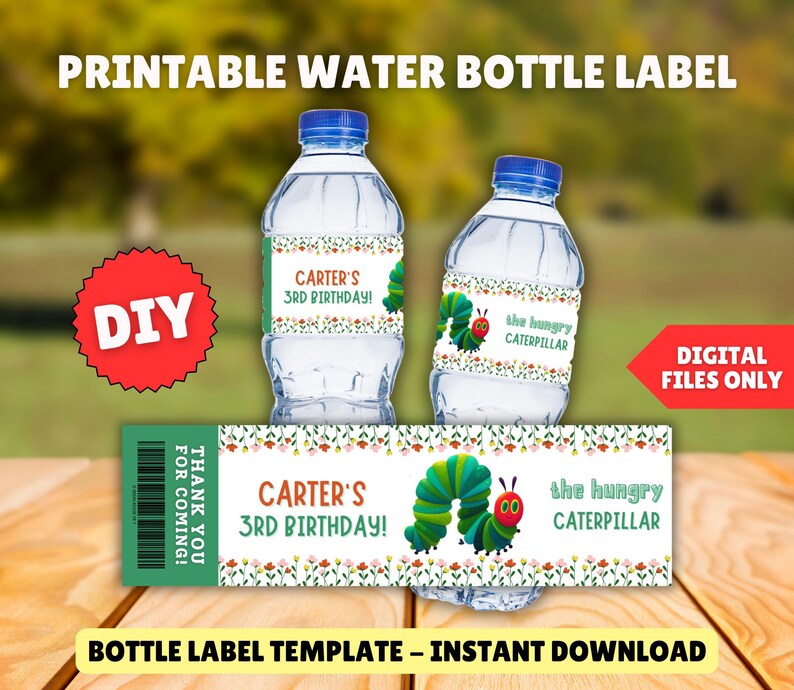 Editable Hungry Caterpillar Water Bottle Label Printable Template, DIY ...