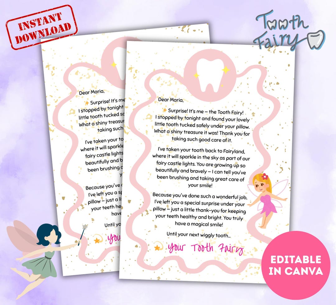Editable Tooth Fairy LETTER A4 Printable Template Magical Tooth Fairy ...