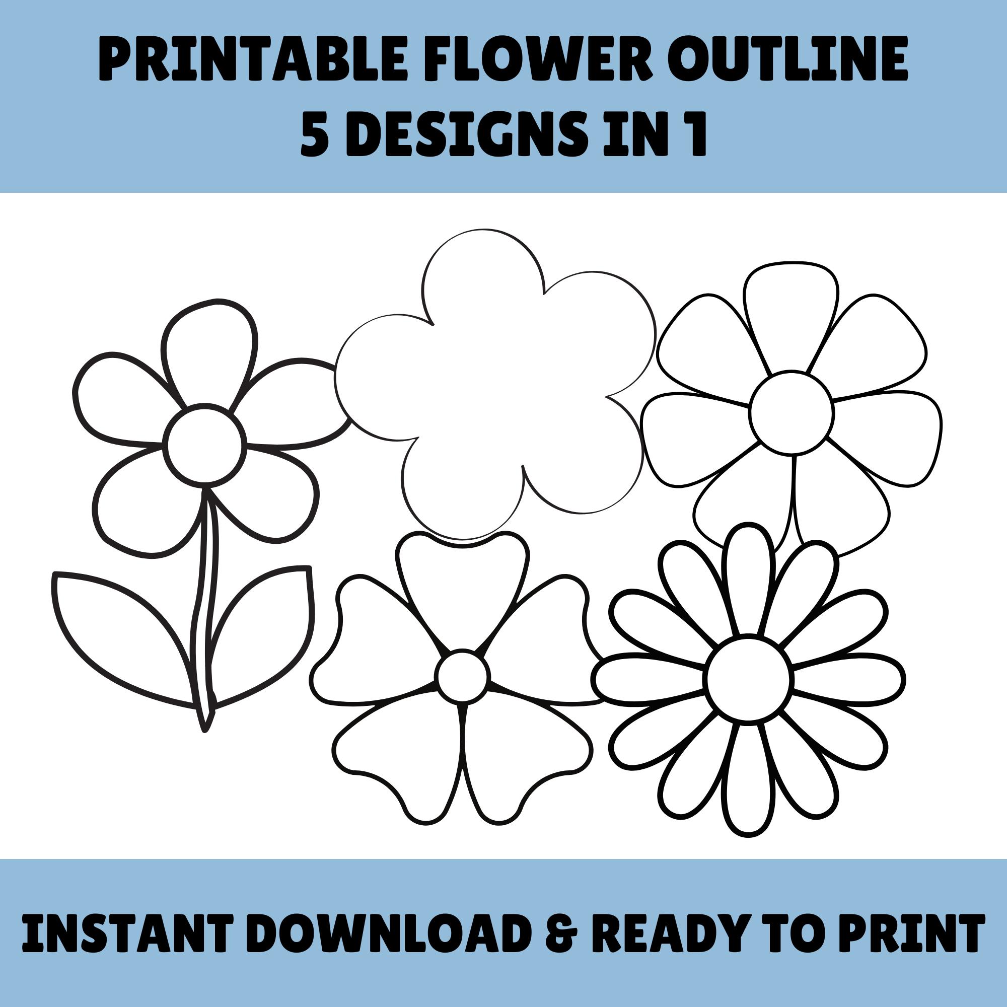 Printable Flower Template PDF 5 Flower Coloring Page Spring Crafts ...