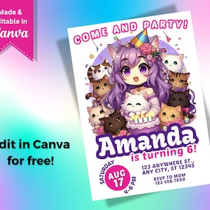 Editable Aphmau Birthday Invitation Printable Kids Invitation Feline ...