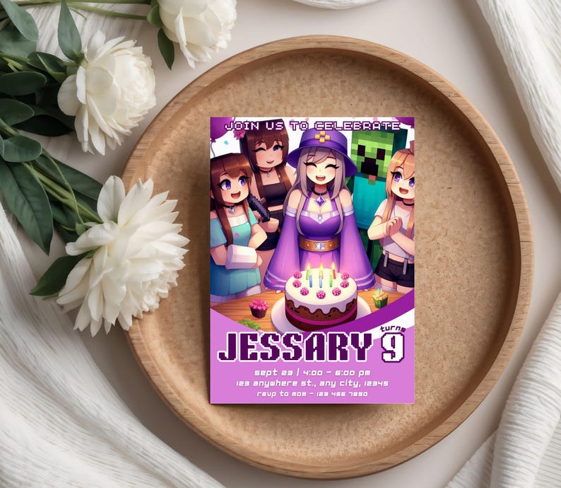 Editable Aphmau Birthday Invitation Printable Minecraft Girl Invitation ...