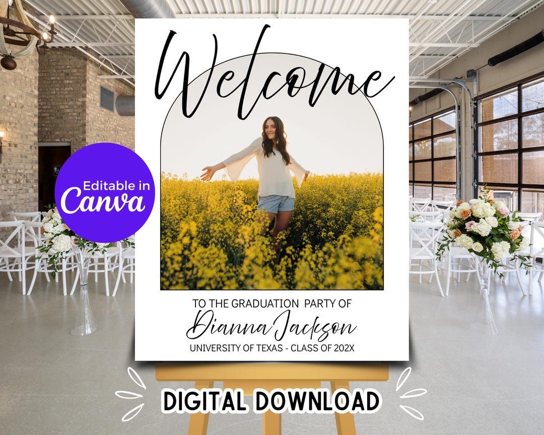 Editable Minimalist Graduation Welcome Sign Template Photo Graduation ...
