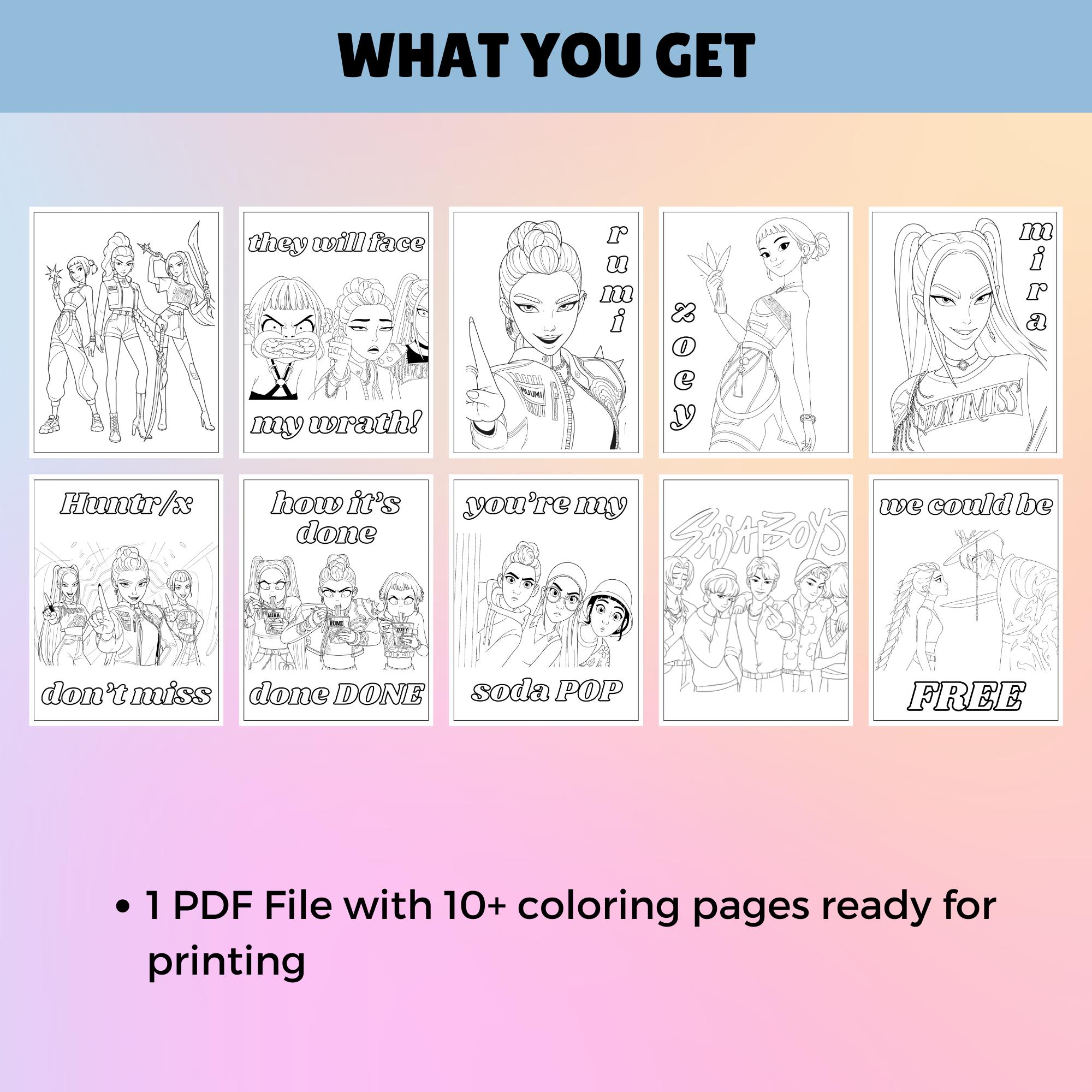 Kpop Demon Hunters Coloring Page Printable PDF, Coloring Book for Kids ...
