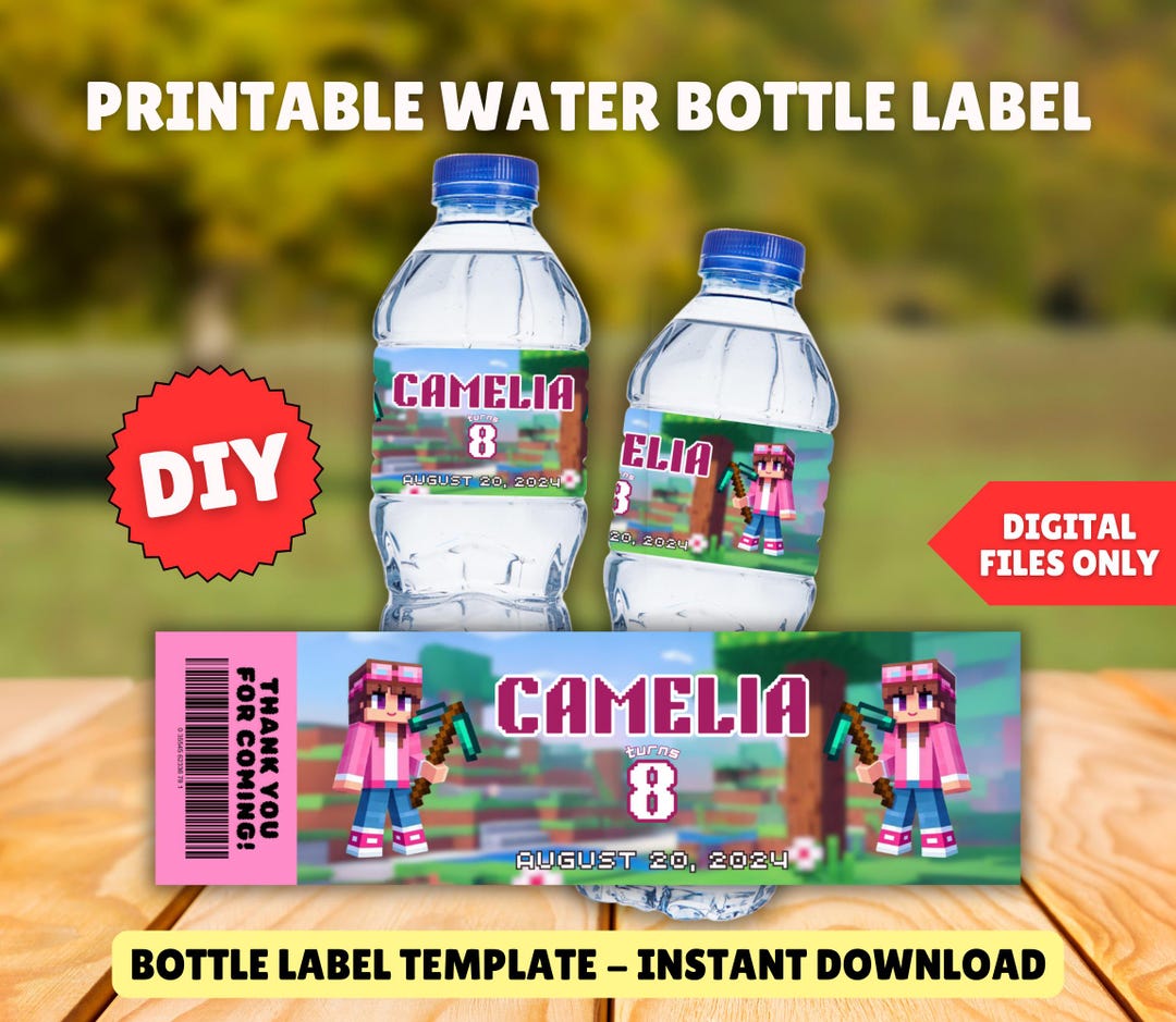 Editable Minecraft Water Bottle Label Printable Template Customizable ...