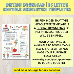 August Classroom Newsletter Template Printable Monthly Teacher Template ...