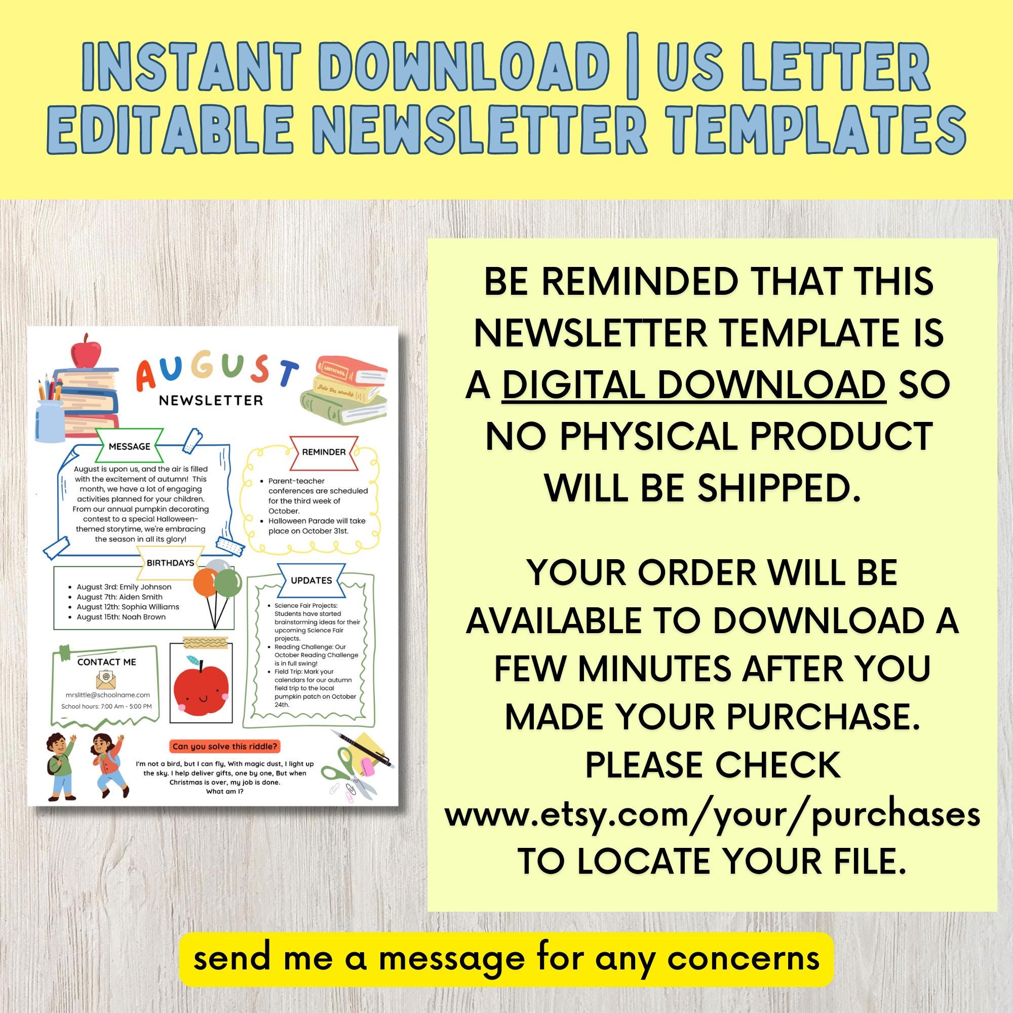 August Classroom Newsletter Template Printable Monthly Teacher Template ...