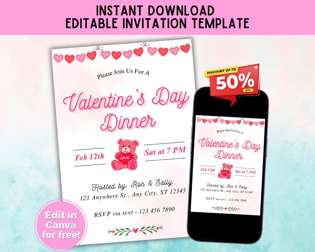 Editable Valentines Day Party Invitation Template Girls Dinner Party ...