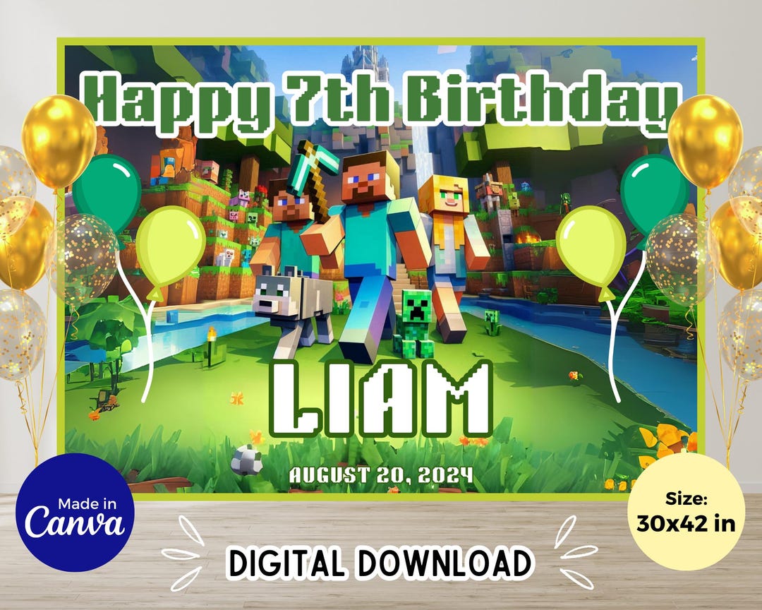 Birthday Banner Video Gamer Minecraft Inspired Birthday Decor Boy ...