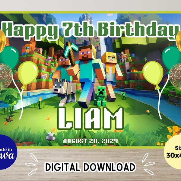 Minecraft birthday banner - Etsy