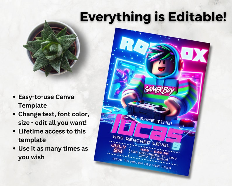 Roblox Invitation Roblox Invite Roblox Birthday Invitation Gamer ...