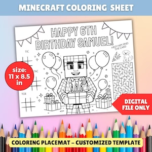 Printable Mine Crafter Boy Coloring Page PDF Gamer Birthday Coloring ...