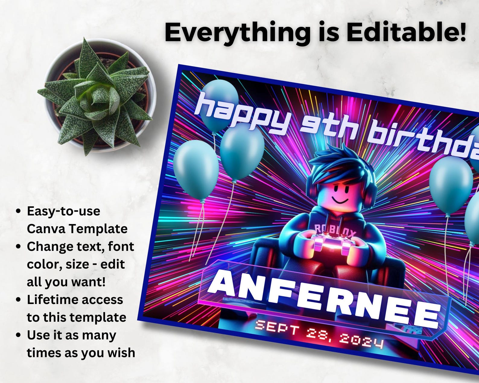 Blox Theme Birthday Banner Editable Template, Video Gamer Decorations ...