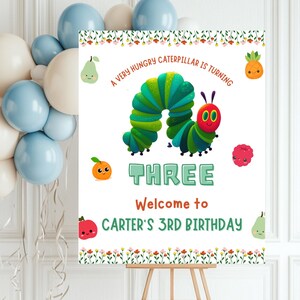Hungry Caterpillar Birthday Sign Editable Template Caterpillar Theme ...