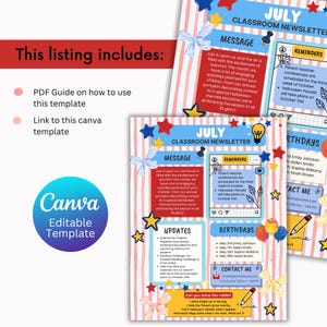 July Classroom Newsletter Template Printable Monthly Teacher Template ...