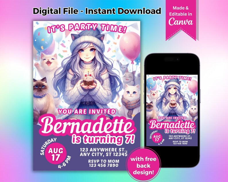 Editable Aphmau Birthday Invitation Printable Memeow Invitation Canva ...