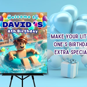 Blox Birthday Welcome Sign Template Printable Poster Decor Roblox Boy ...