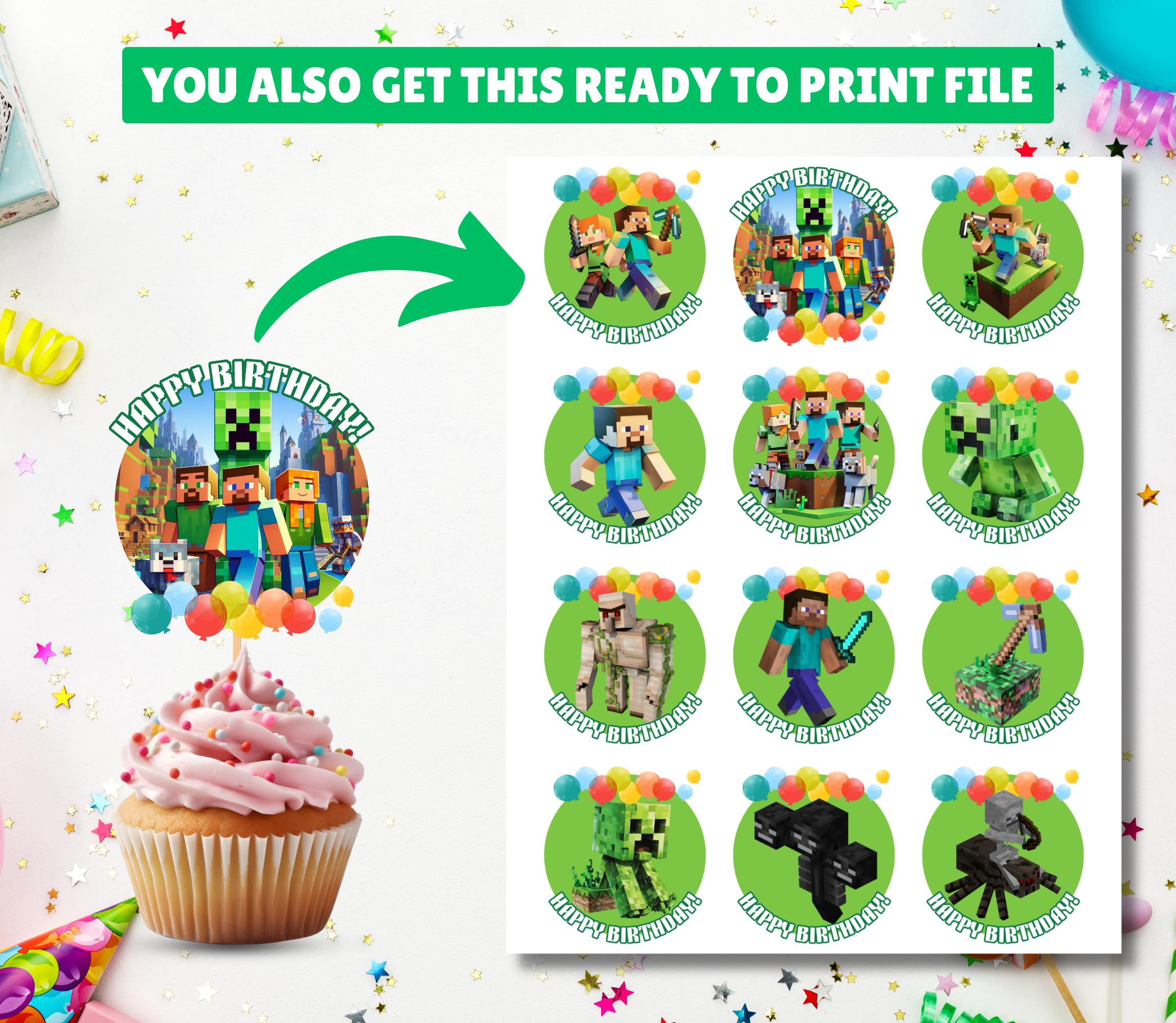 12 Minecraft Cupcake Topper Printable Minecrafter Creeper Birthday ...