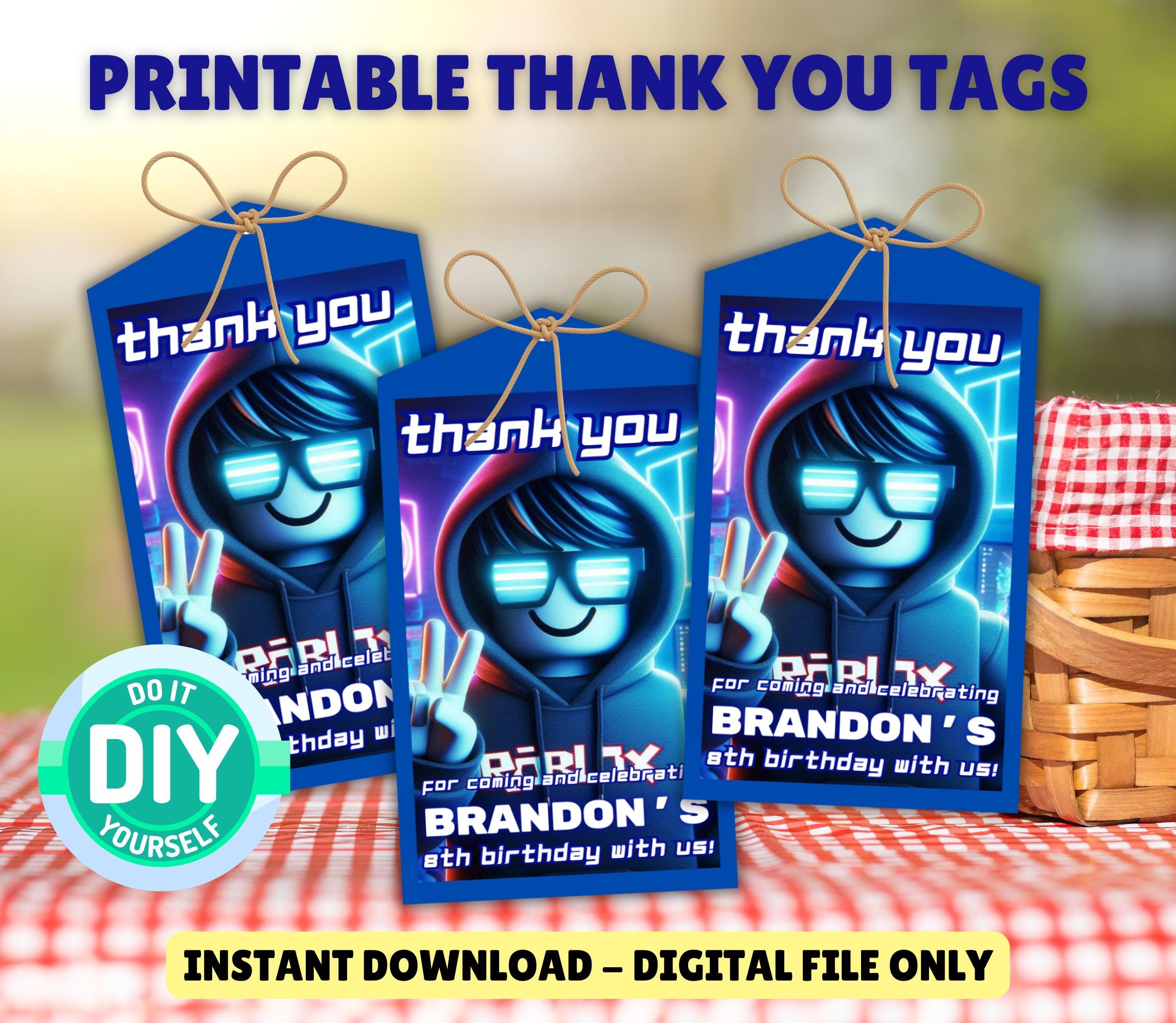 Editable Blox Thank You Tags Printable Template, Custom DIY Roblox ...
