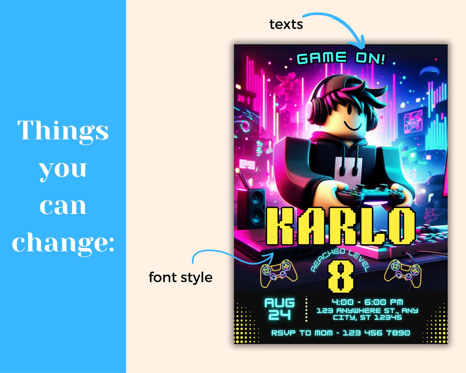 Roblox Boy Birthday Invitation Printable Roblox Gamer Birthday Party ...