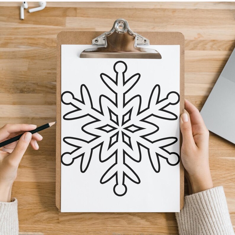5 Printable Snowflake Outline Template PDF Coloring Page Winter Snow ...