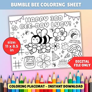 Bee Birthday Coloring Page Printable PDF Honey Bee Insect Theme Party ...