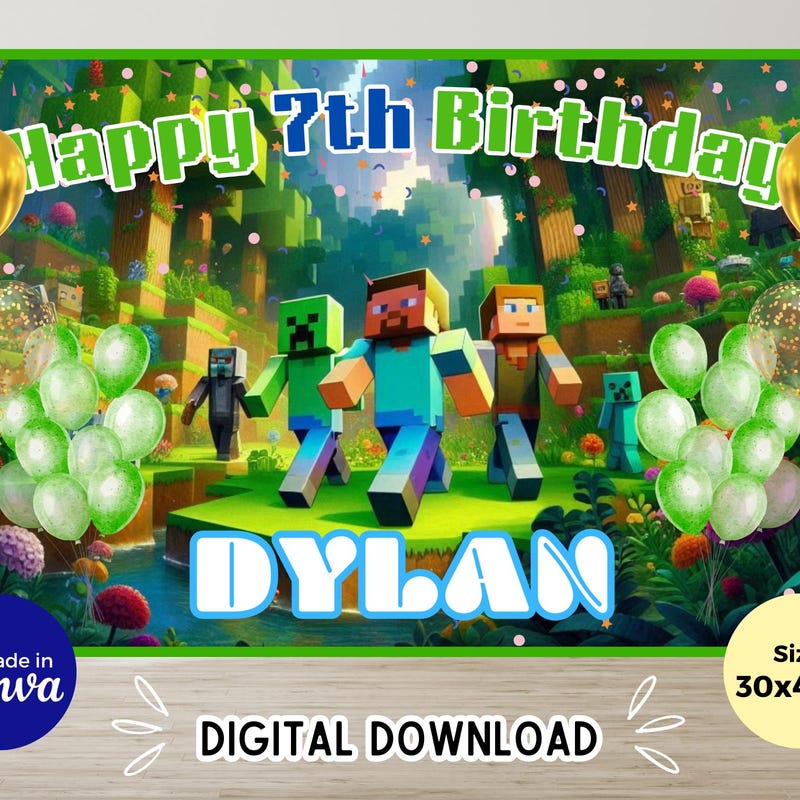 Minecraft birthday banner - Etsy